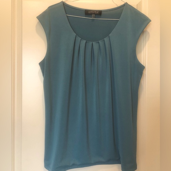 Kasper | Tops | Kasper Blue Pleated Sleeveless Blouse | Poshmark